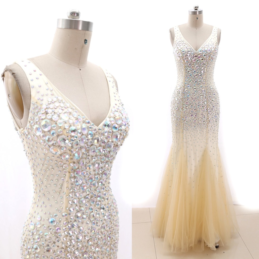 Sheath Crystal Prom Pageant Gown Evening Dresses - Gem